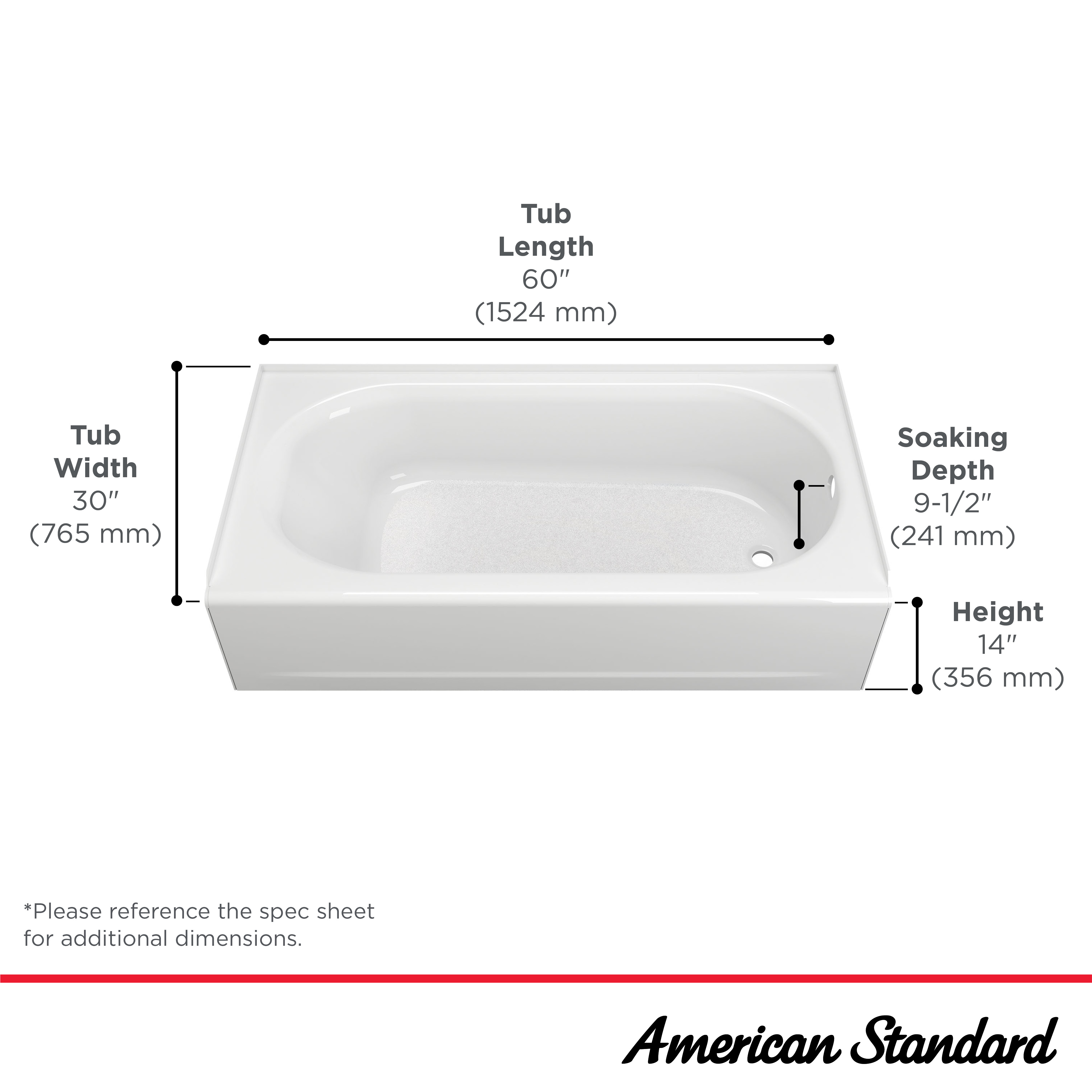 Princeton® PRO Steel 60 x 30-inch Integral Apron Bathtub with Right ...