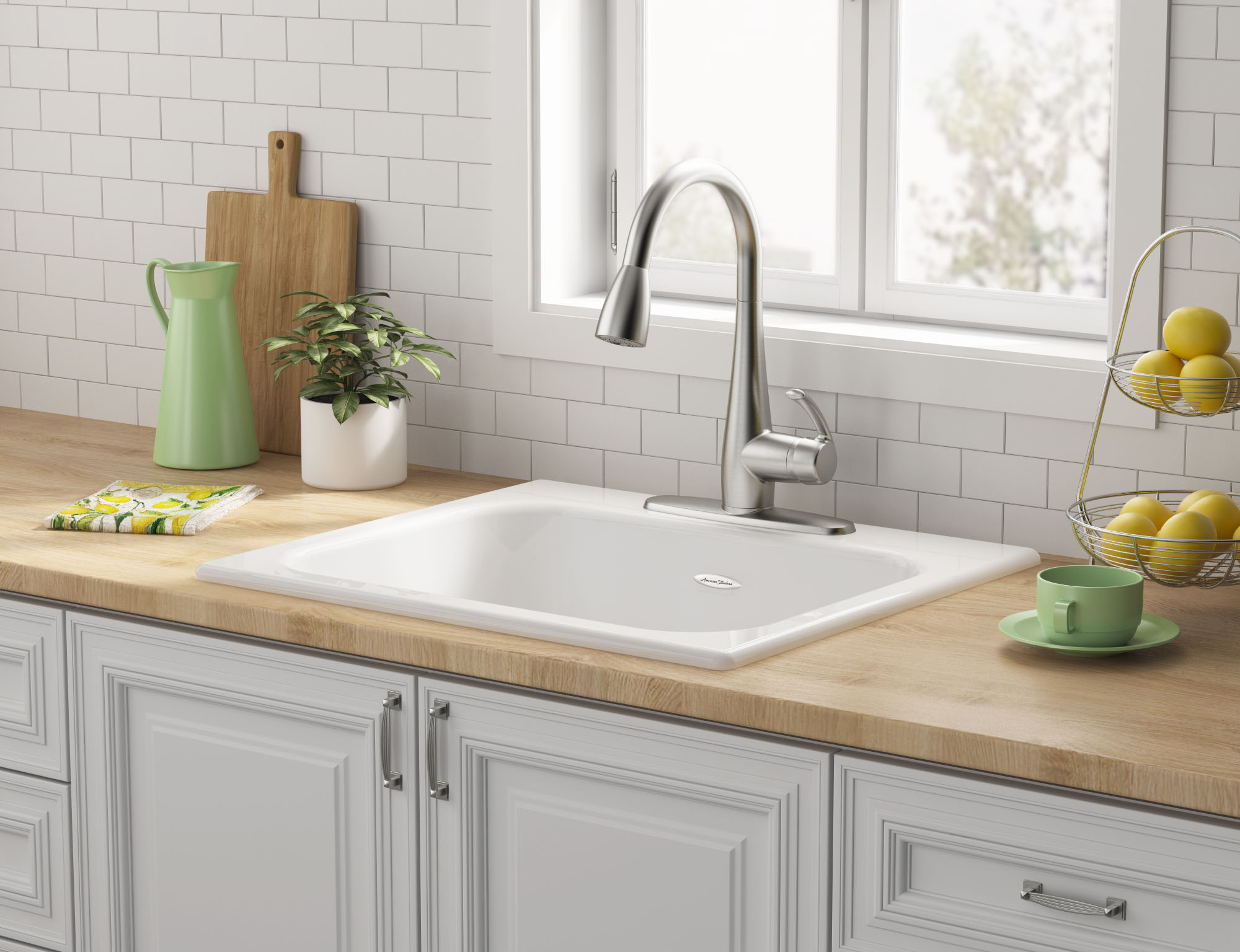 Quince® 25 x 22-Inch Cast Iron 3-Hole Drop-In Single-Bowl Kitchen Sink ...